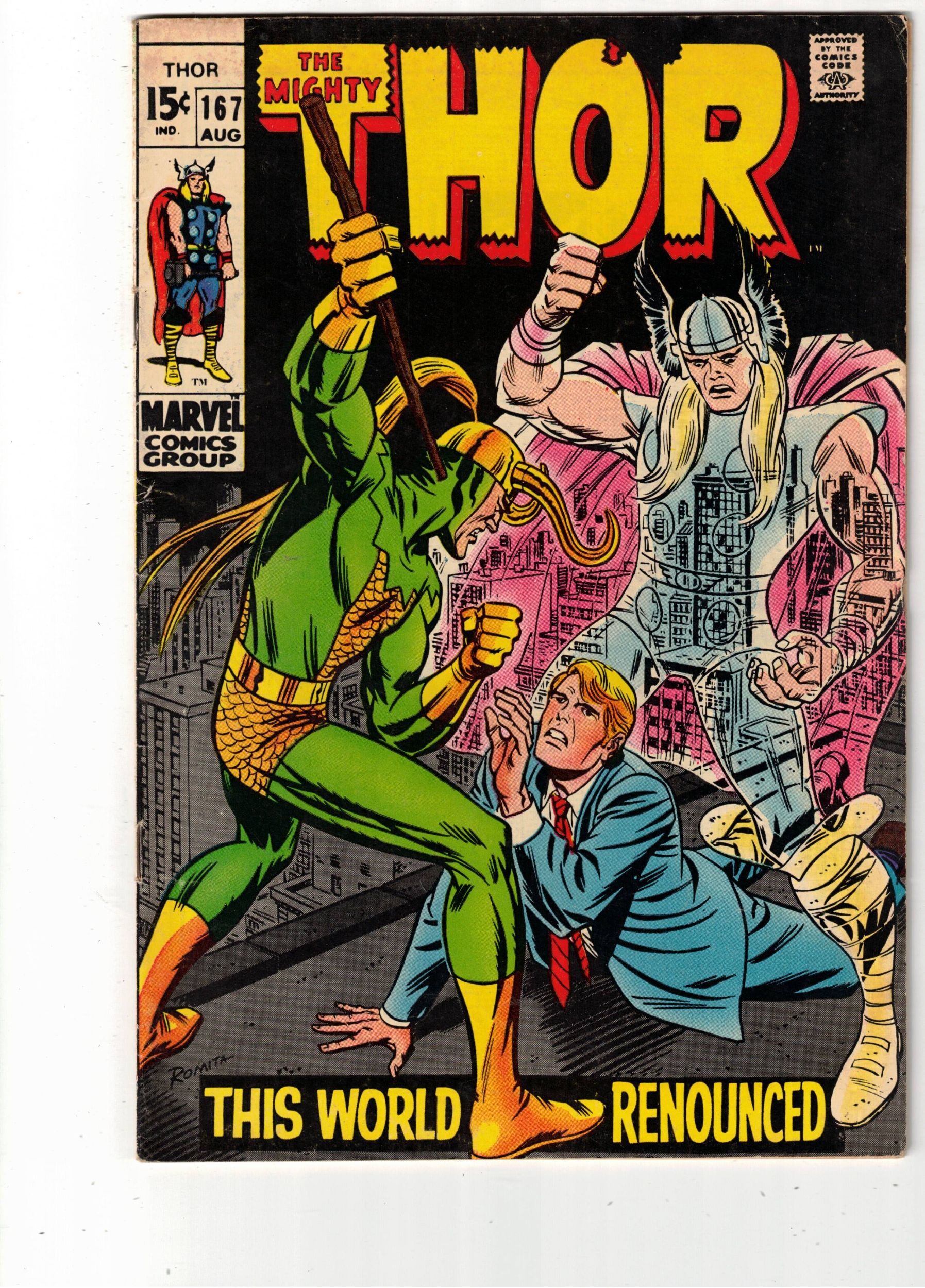 Thor #167 (1969) FN Mid-Grade Loki, Jack Kirby key! New Hit TV Series ...