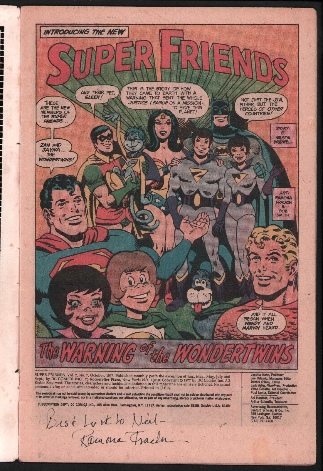 Super Friends Vol.2 #7 (2/2.5) Signed by Ramona Fradon on 1st Page ...
