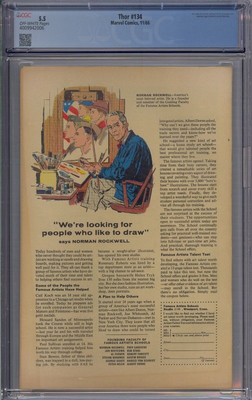 Thor #134 CGC 5.5 1st High Evolutionary Galactus Origin 1st Man-Beast ...