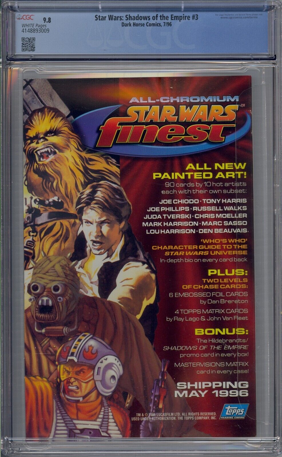 Star Wars Shadows of the Empire #3 CGC 9.8 Hugh Fleming White Pages ...