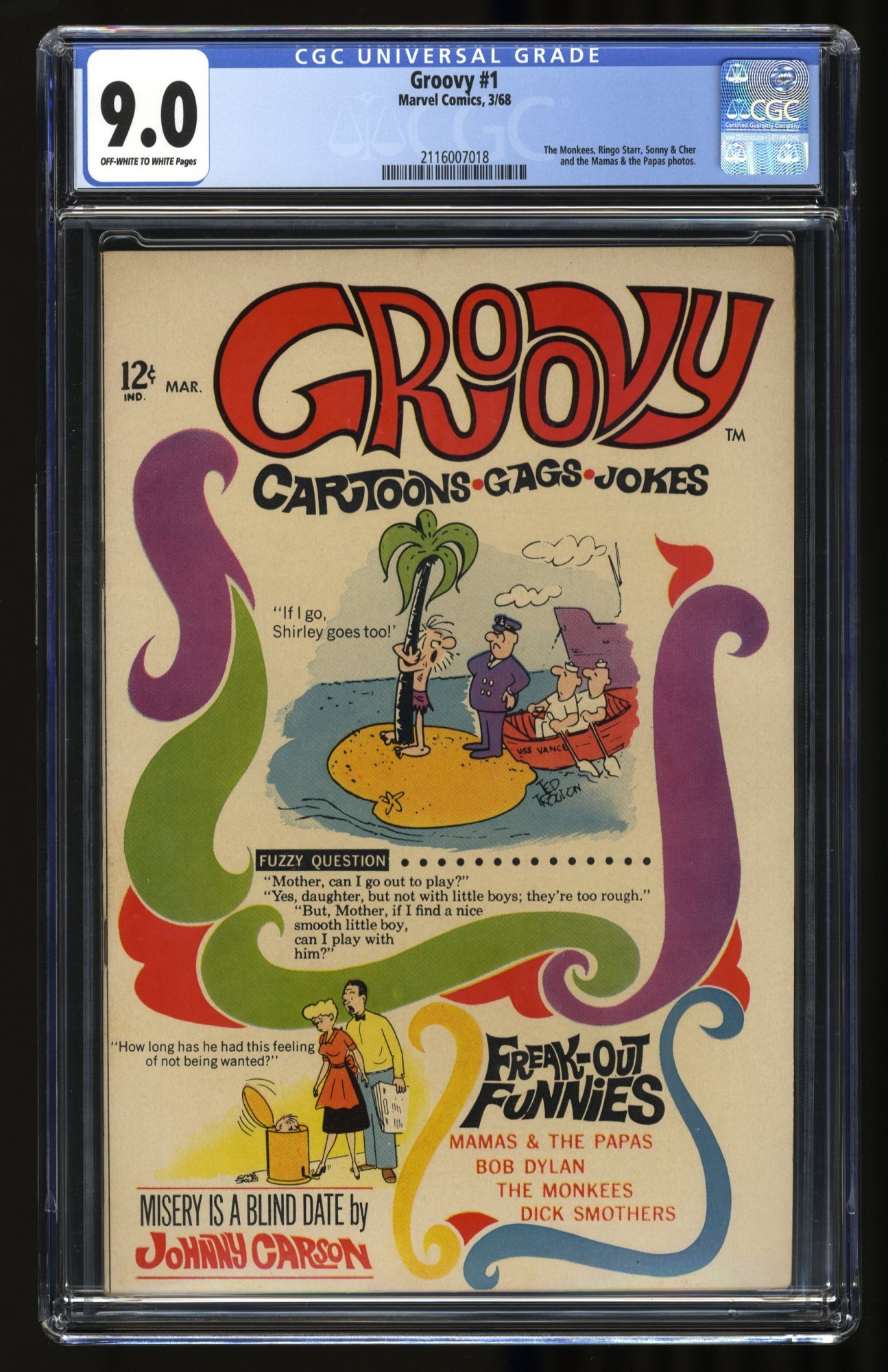 Groovy #1 CGC VF/NM 9.0 Off White to White Mokees, Sonny and Cher ...