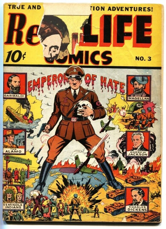 REAL LIFE COMICS #3 1942 Famous HITLER cover-Schomburg-Nedor | Comic Books - Golden Age, Pines ...