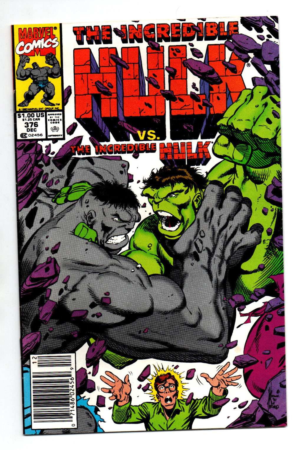 Incredible Hulk #376 newsstand - Grey Hulk vs Green Hulk - 1990 - VF ...