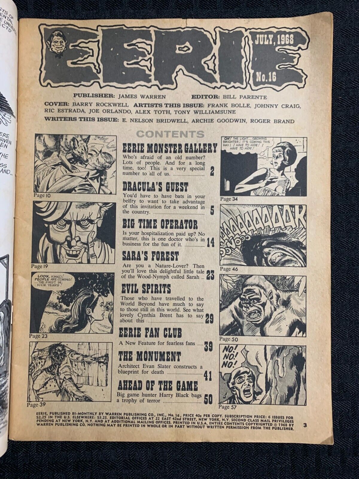 1968 EERIE Warren Horror Magazine #16 VG 4.0 Illustrated Terror-Tales ...