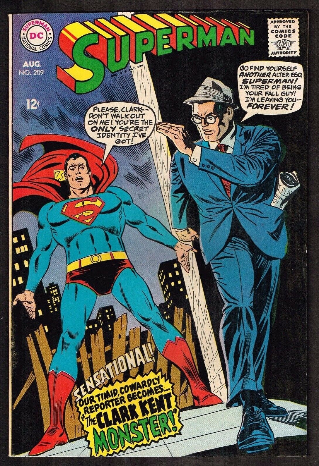 Superman #209 ~ "The Clark Kent Monster!" ~ 1968 (7.0) WH | Comic Books ...