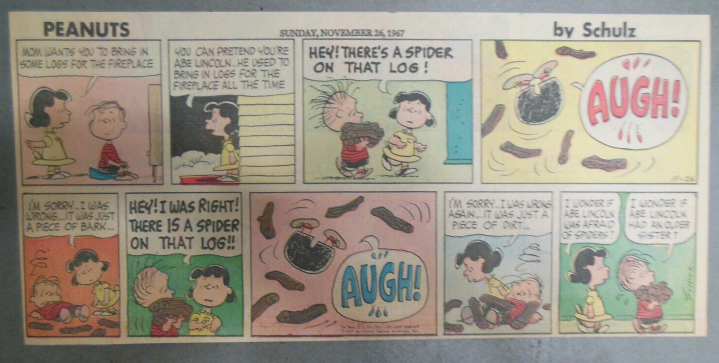 Peanuts Sunday Page by Charles Schulz from 11/26/1967 Size: ~7.5 x 15 ...