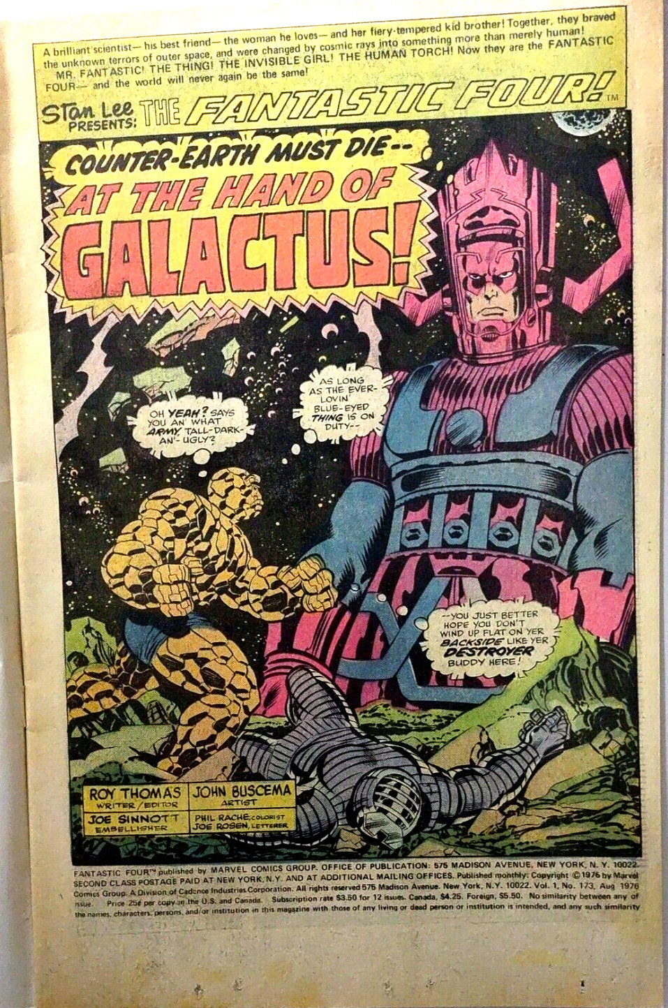 Fantastic Four 173 Counter Earth Must Die at the Hand of Galactus Jack Kirby | Comic Books ...