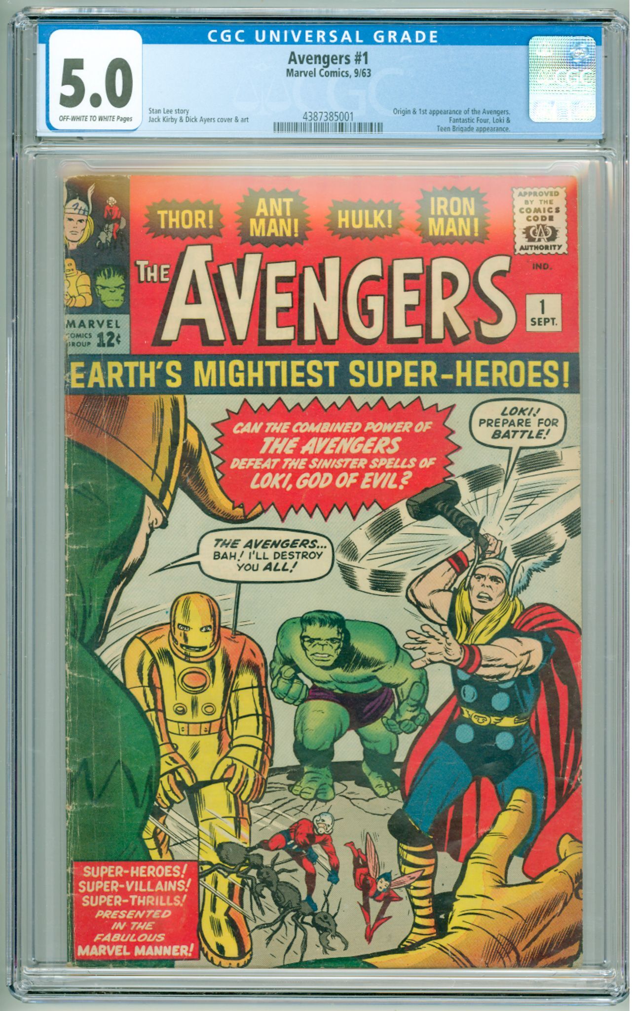 The Avengers #1 (1963) CGC 5.0! OWW Pages! 1st Appearance of the ...