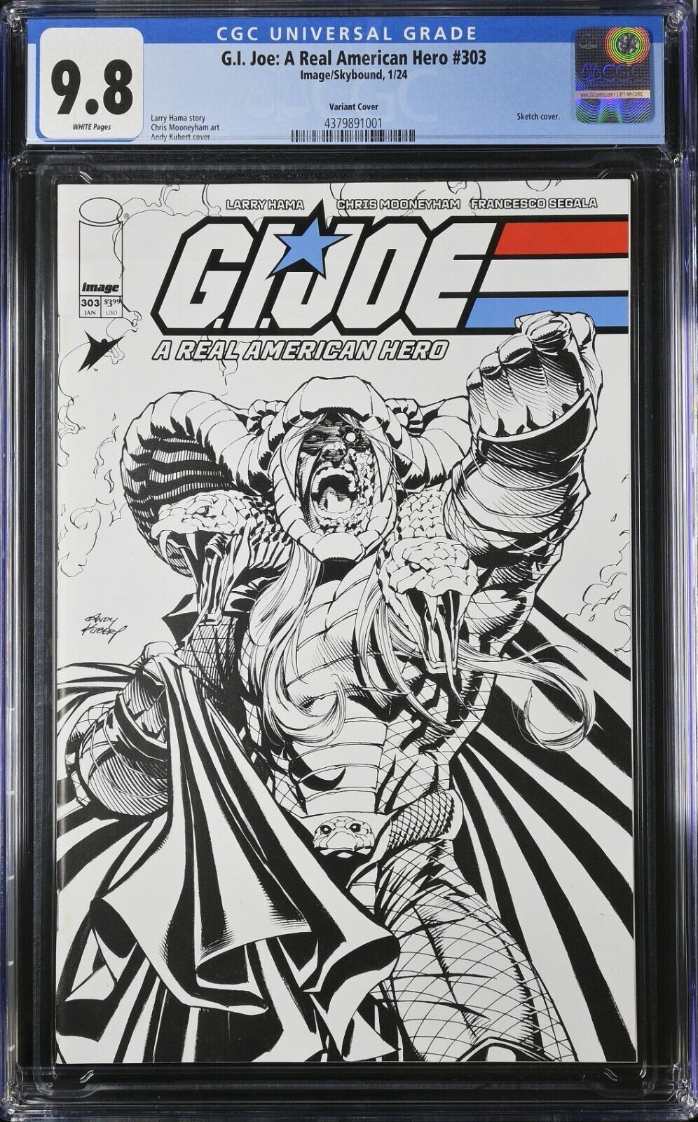 GI Joe #303 CGC 9.8 Kubert Serpentor Black & White Sketch Cover B Image ...