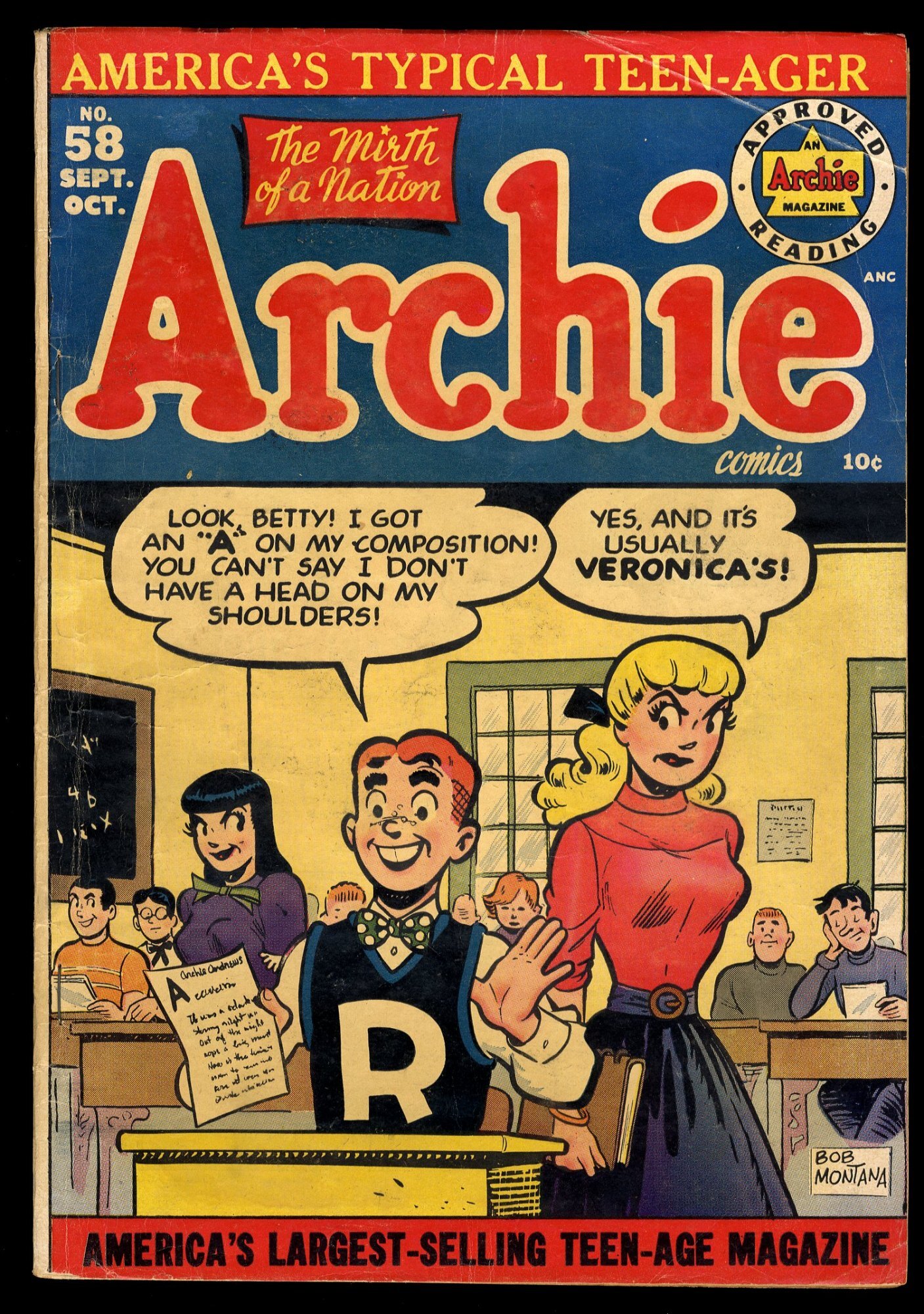 Archie Comics #58 VG+ 4.5 The Low-Down Highbrow! Bob Montana Cover ...