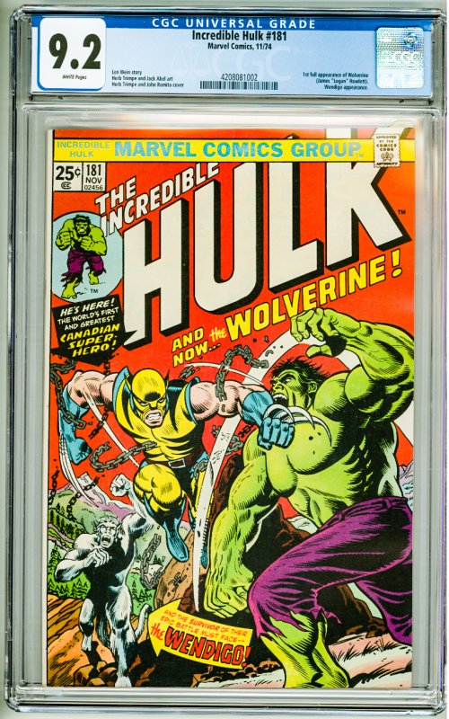 The Incredible Hulk #181 (1974) CGC 9.2! White Pages! 1st Full App of ...