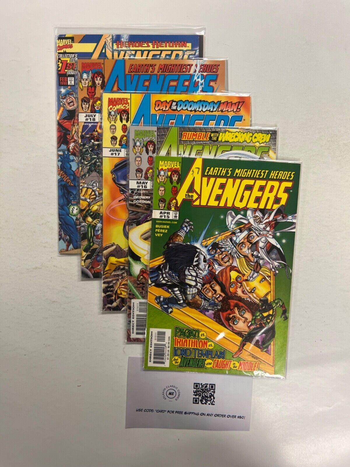 5 The Avengers Marvel Comic Books # 1 15 16 17 18 Iron Man Defenders 11 ...