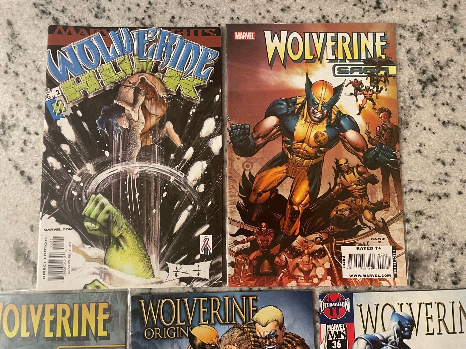 5 Marvel Comic Books Wolverine # 36 Origins 3 Saga 1 Saga 3 Hulk 2 X ...