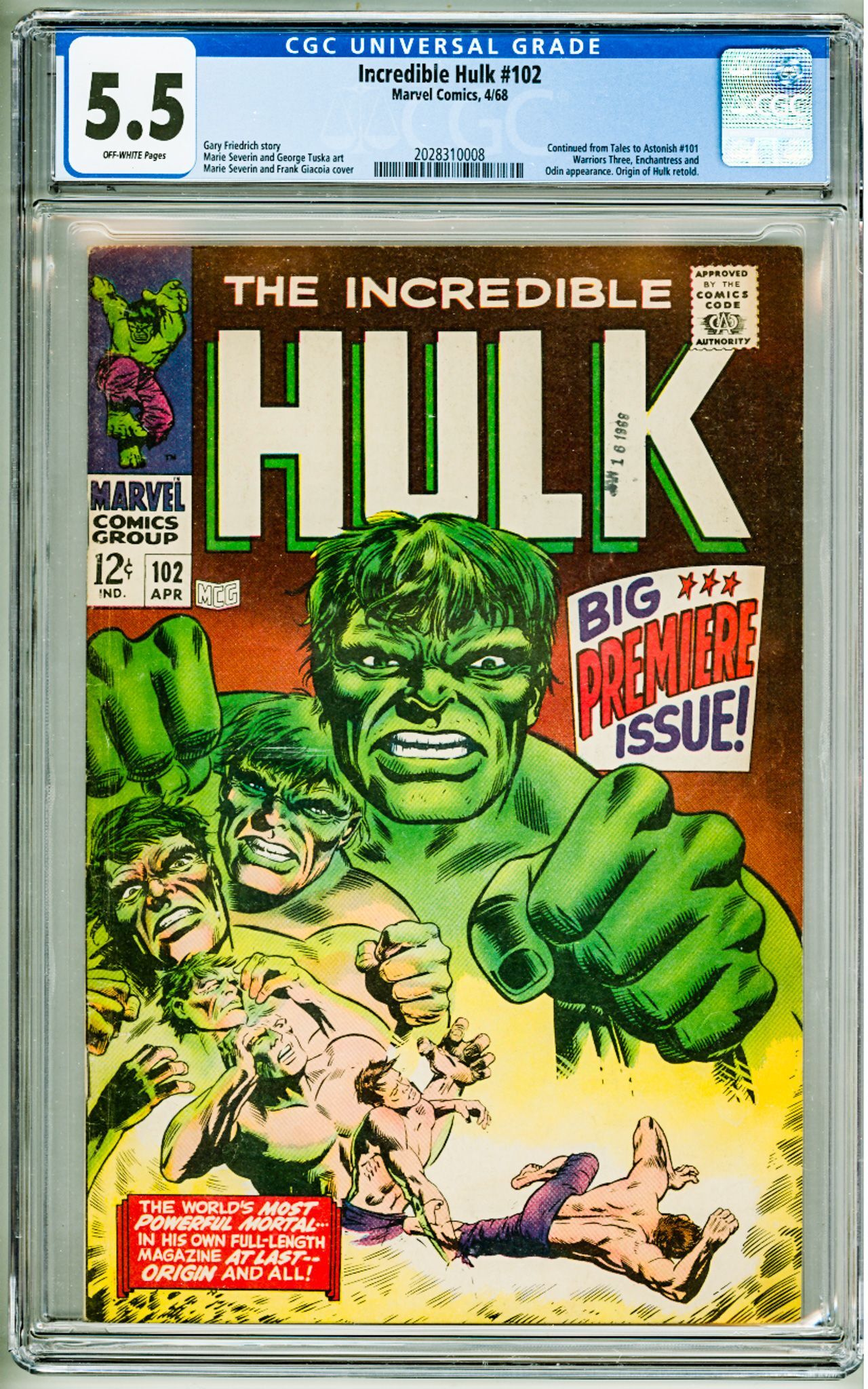 The Incredible Hulk #102 (1968) CGC 5.5! OW Pages! | Comic Books ...