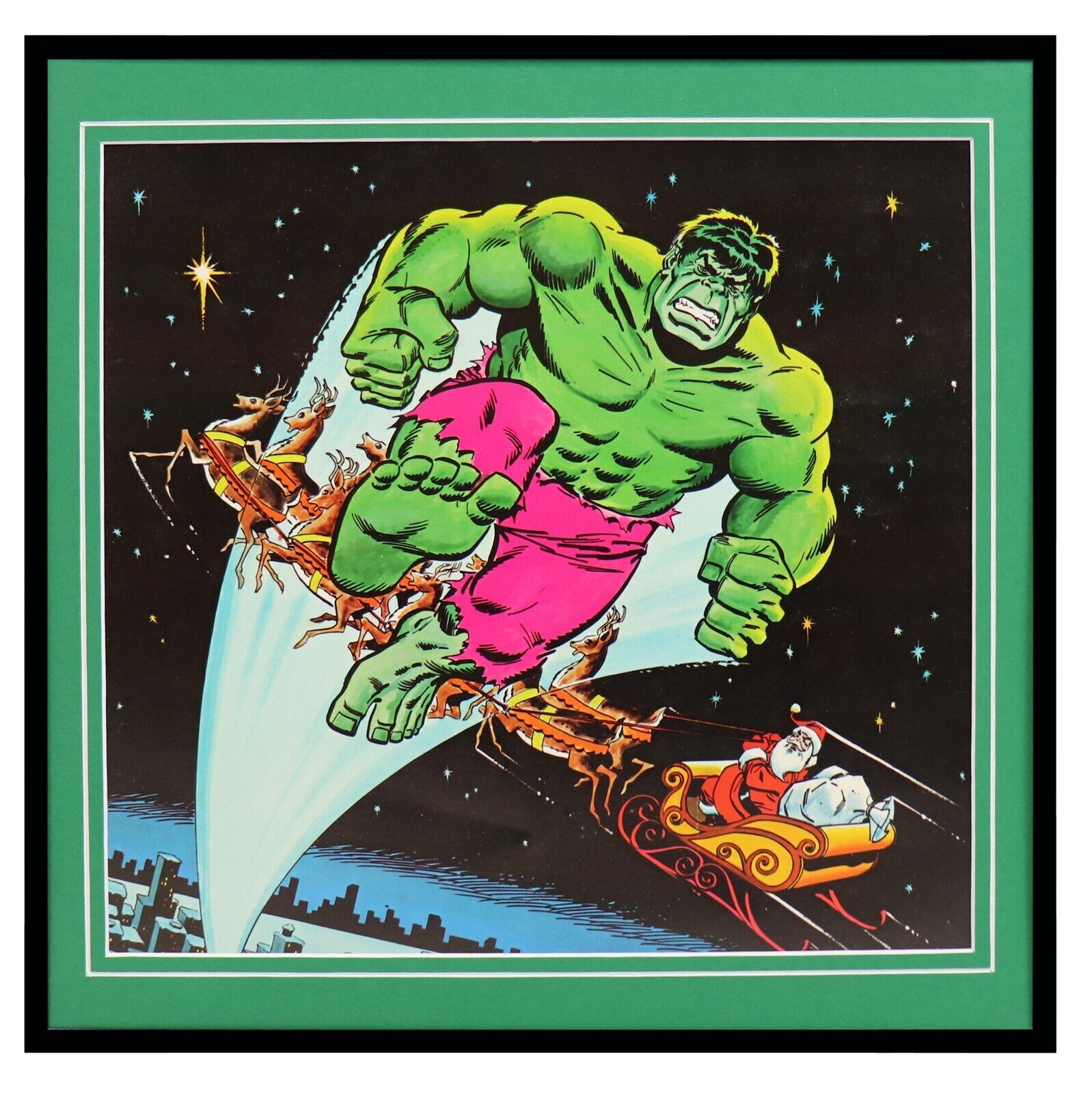 VINTAGE 1975 Marvel Incredible Hulk & Santa Claus Framed 12x12 Poster ...