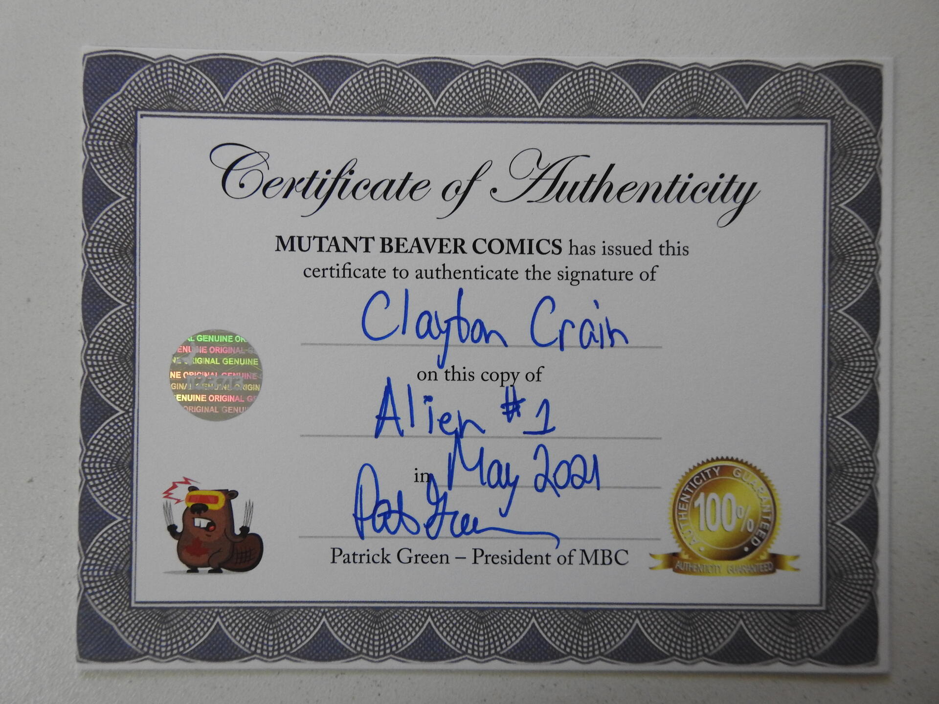 Alien #1 Variant Edition Signed by Clayton Crain W/ Certificate of ...