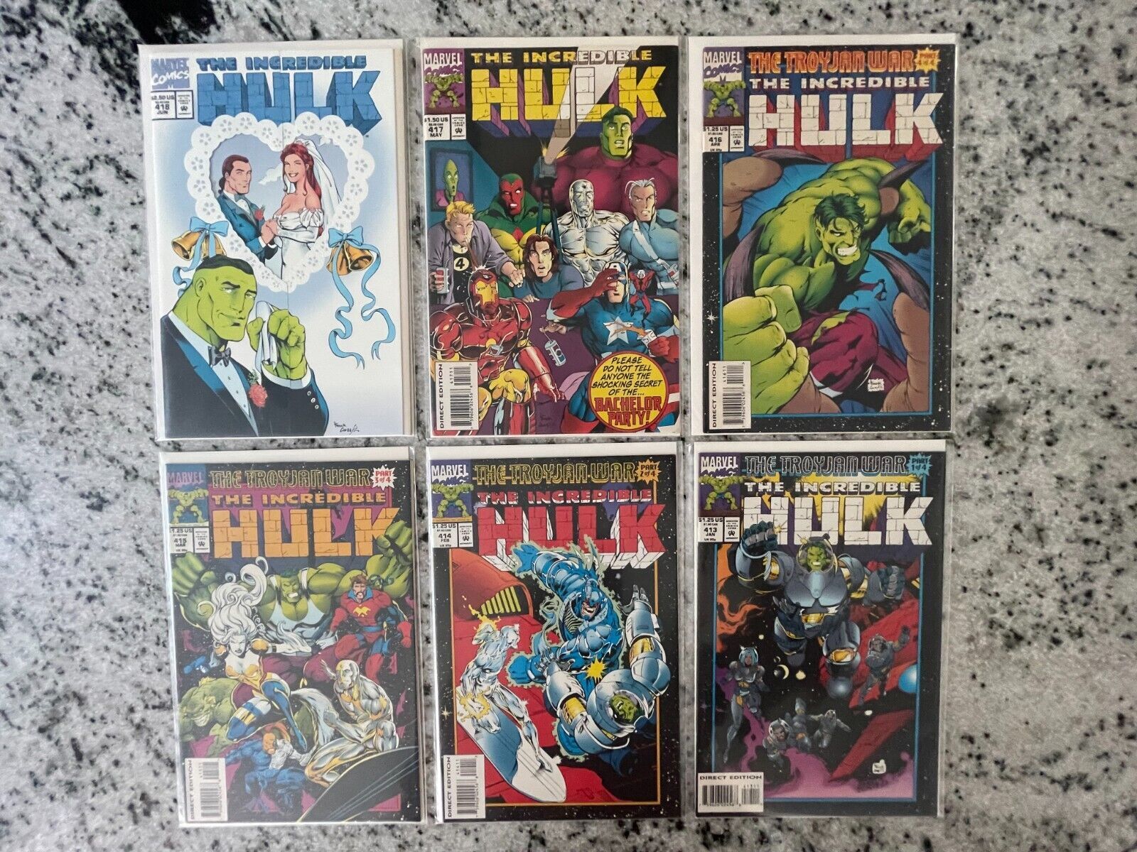 6 Incredible Hulk Marvel Comic Books # 413 414 415 416 417 418 NM ...
