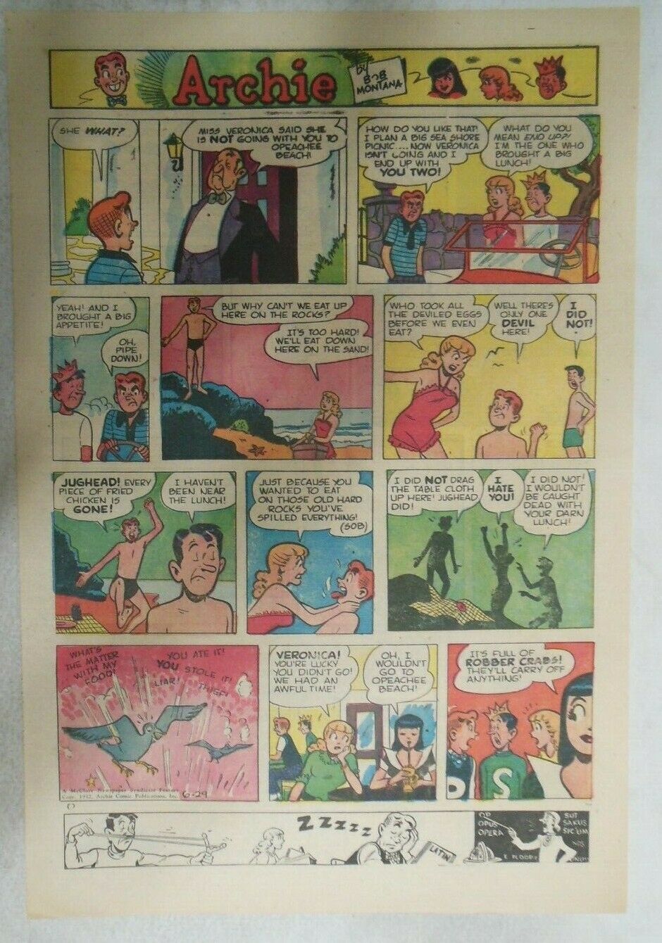 Archie Sunday by Bob Montana from 6/29/1952 Very Early! Tabloid Size ...