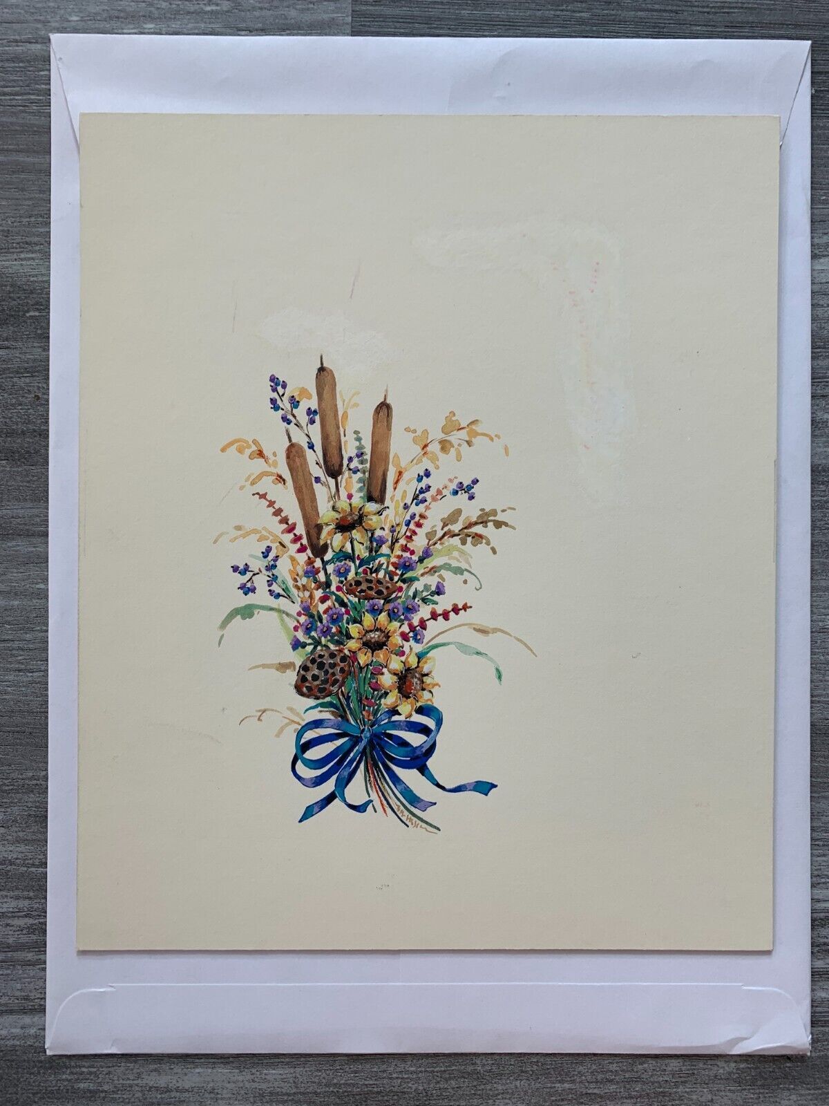 HAPPY FAHERS DAY Flowers Cattails and Blue Ribbon 8x10" Greeting Card ...