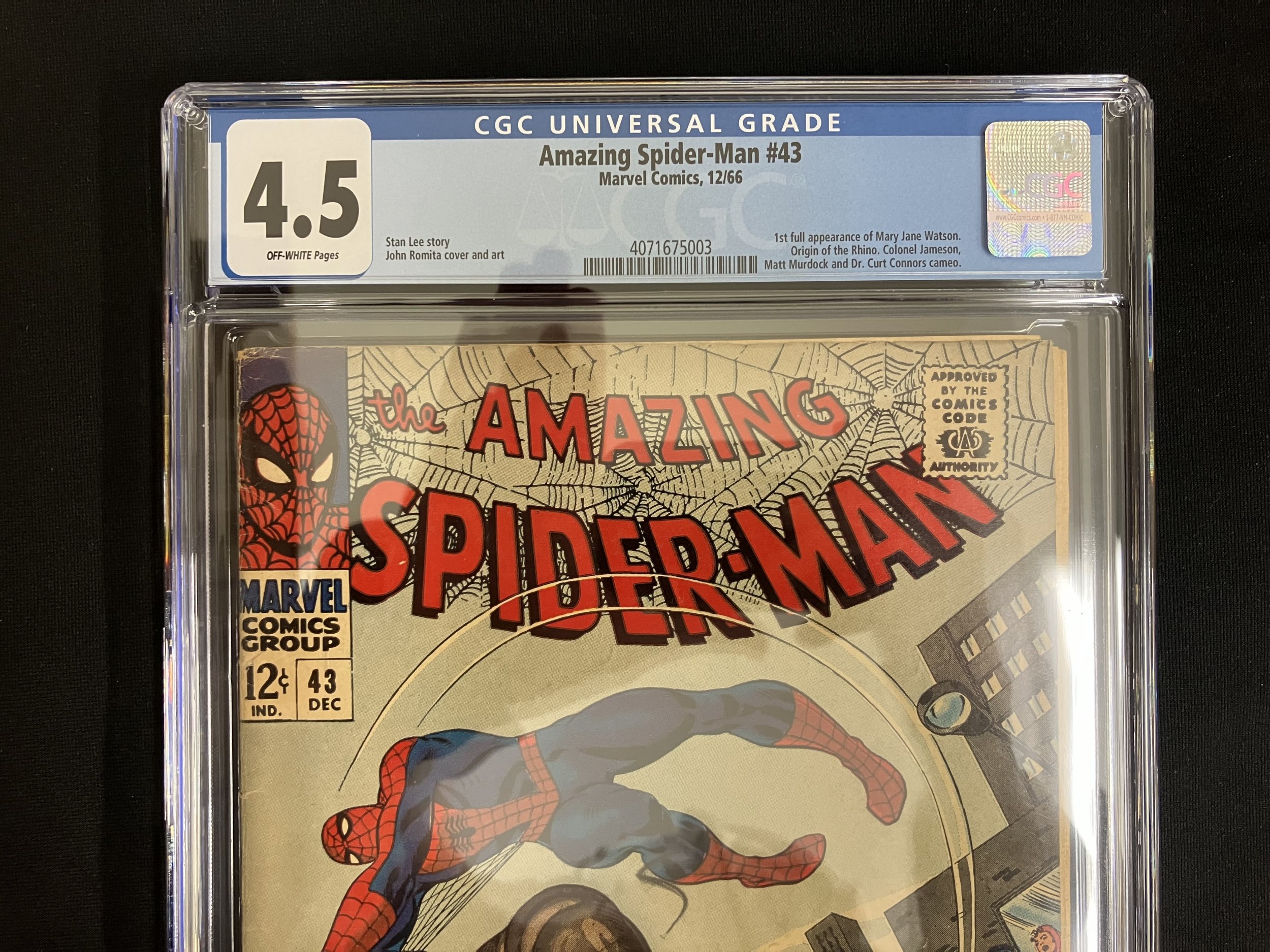Amazing Spider-Man #43 CGC 4.5 (1966) 1st full Mary Jane! Rhino! OW pgs ...