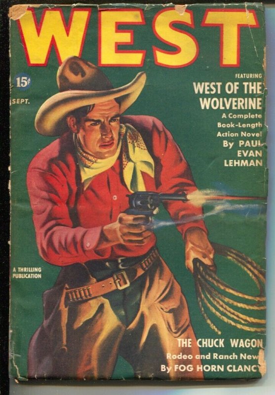 West 9/1941-Thrilling-hero pulp--gunfight cover-Gunnison Steele-Paul ...