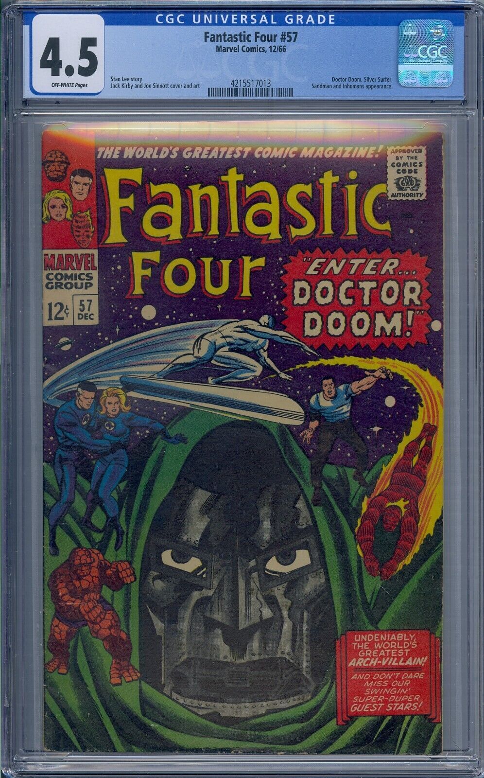 Fantastic Four #57 CGC 4.5 Doctor Doom Silver Surfer Sandman Inhumans ...