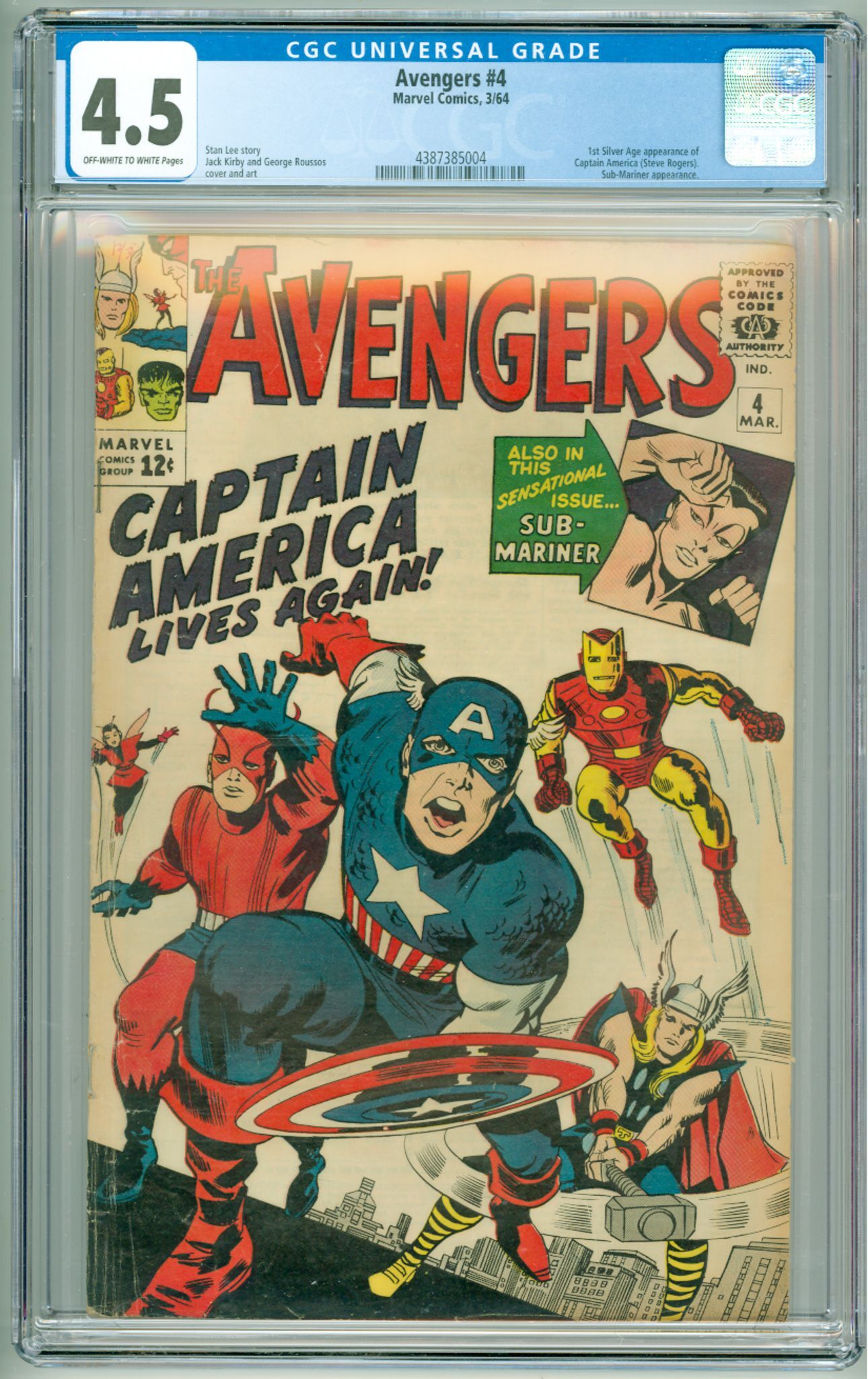 The Avengers #4 (1964) CGC 4.5 OWW Pages! 1st SA Appearance of Captain ...