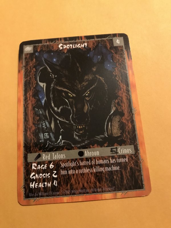 SPOTLIGHT : RAGE Werewolf Unlimited Character Card; White Wolf TCG, Red ...