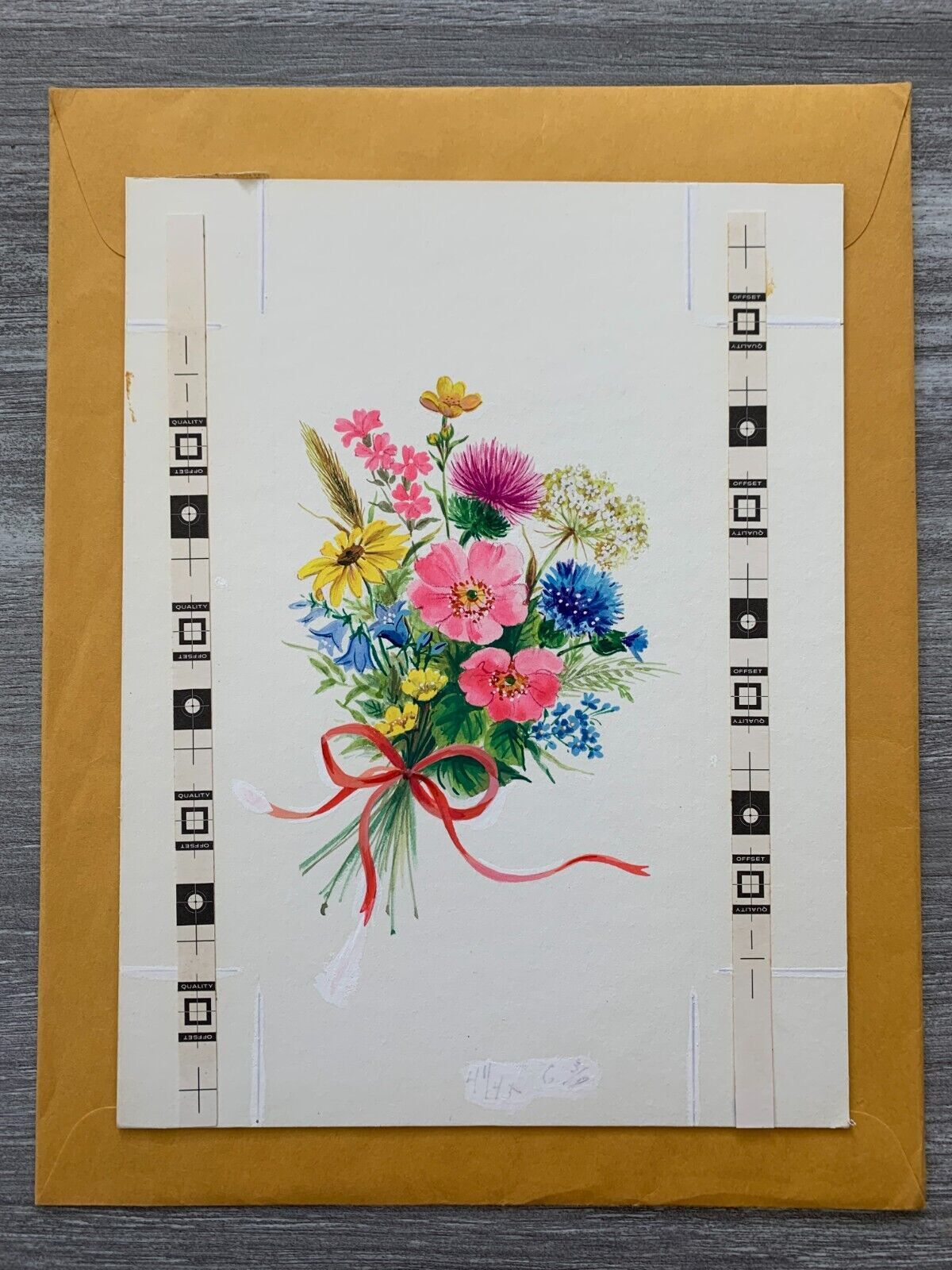 ON YOUR ANNIVERSAY Flowers with Pink Ribbon 7x9.5" Greeting Card Art ...