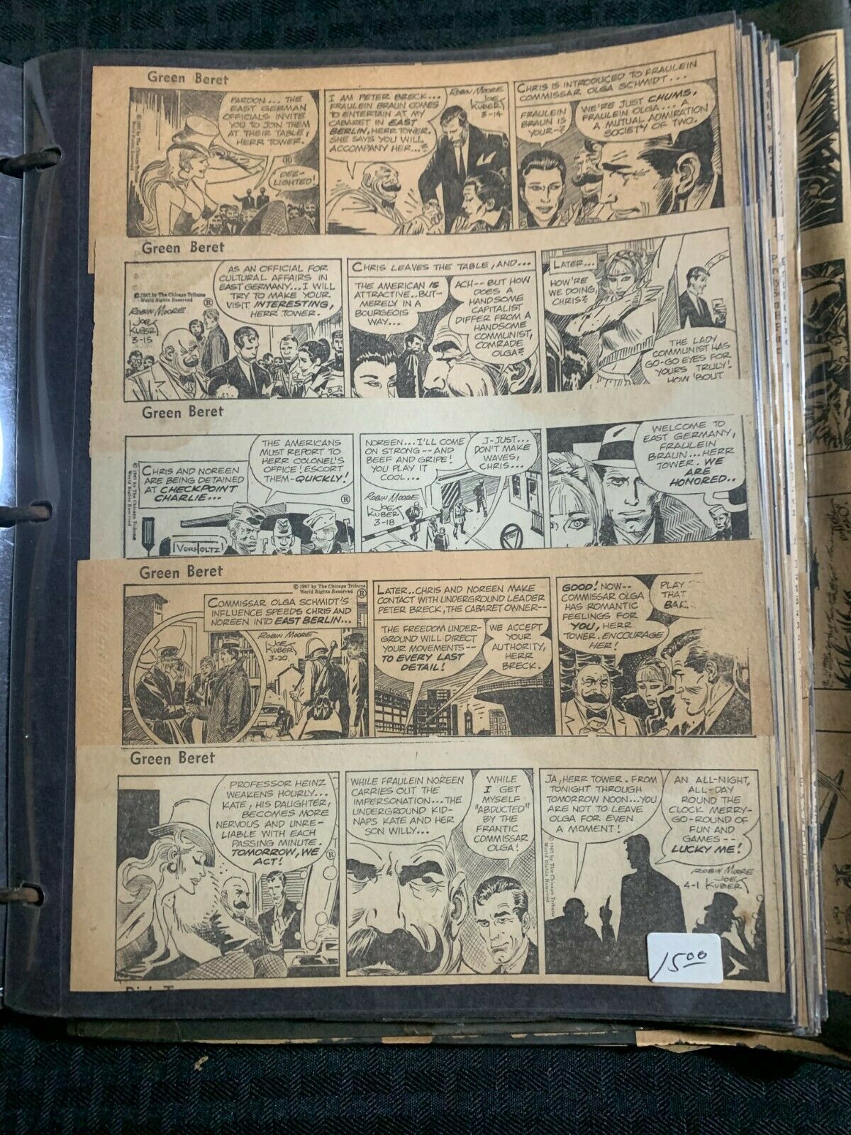 1967 GREEN BERET by Joe Kubert 7.5x2.5" Clipped Comic Strip LOT of 55 ...