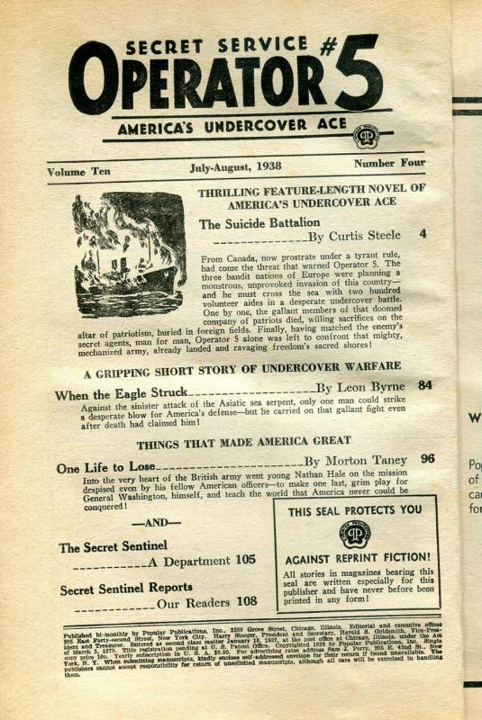 Operator #5 Pulp July 1938- Suicide Battalion- coverless reading copy ...