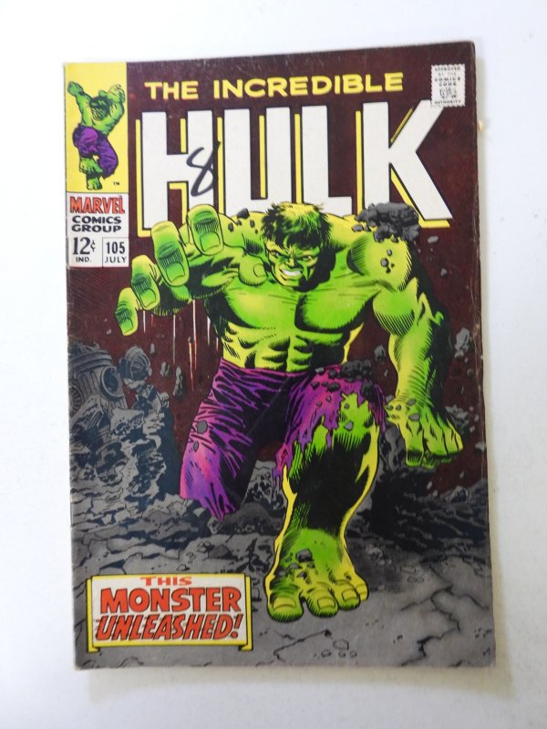 The Incredible Hulk #105 (1968) VG/FN condition "ink front cover ...