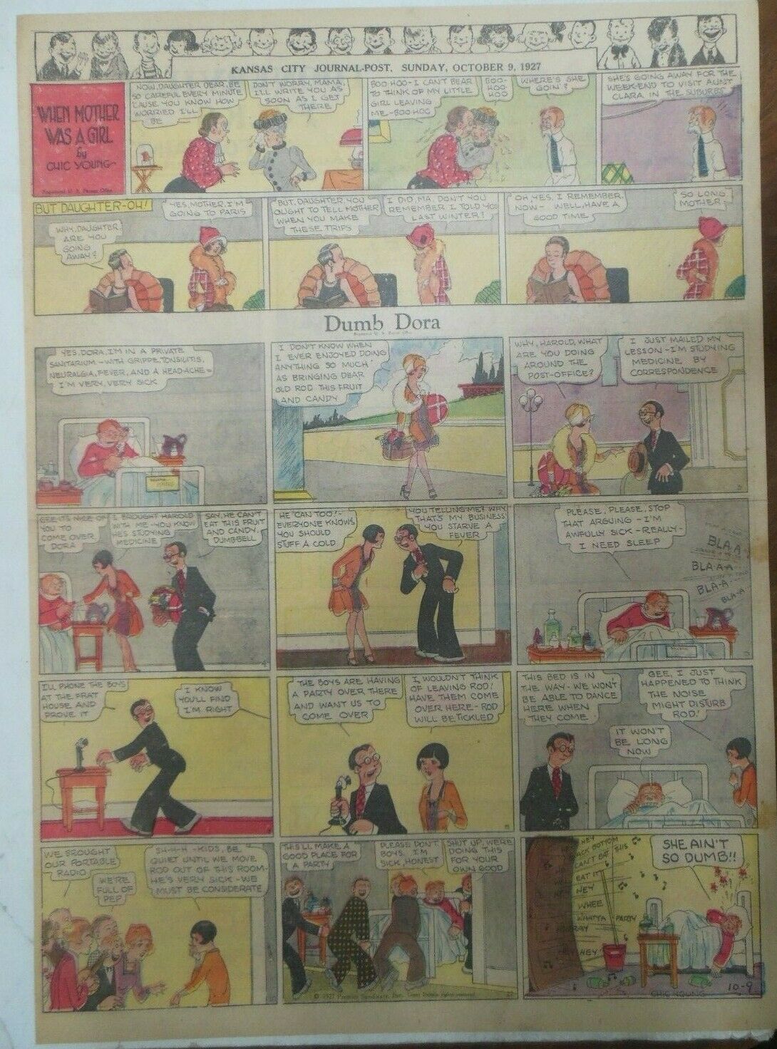 Dumb Dora Sunday Page by Chic Young from 10/9/1927 Large Full Size Page ...