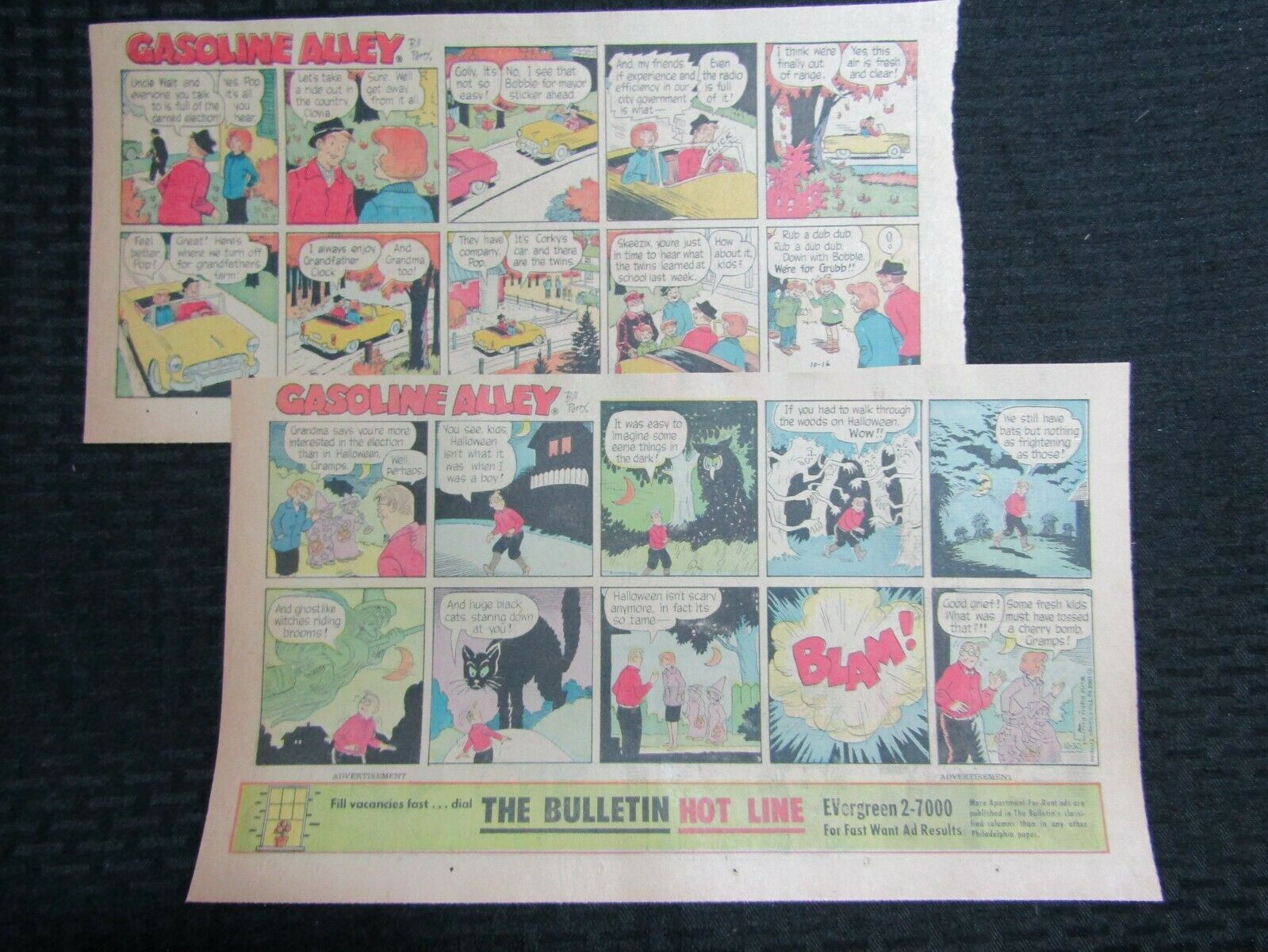 1966 GASOLINE ALLEY by Bill Perry 14.5x8" Newspaper Comics LOT E of 12 ...