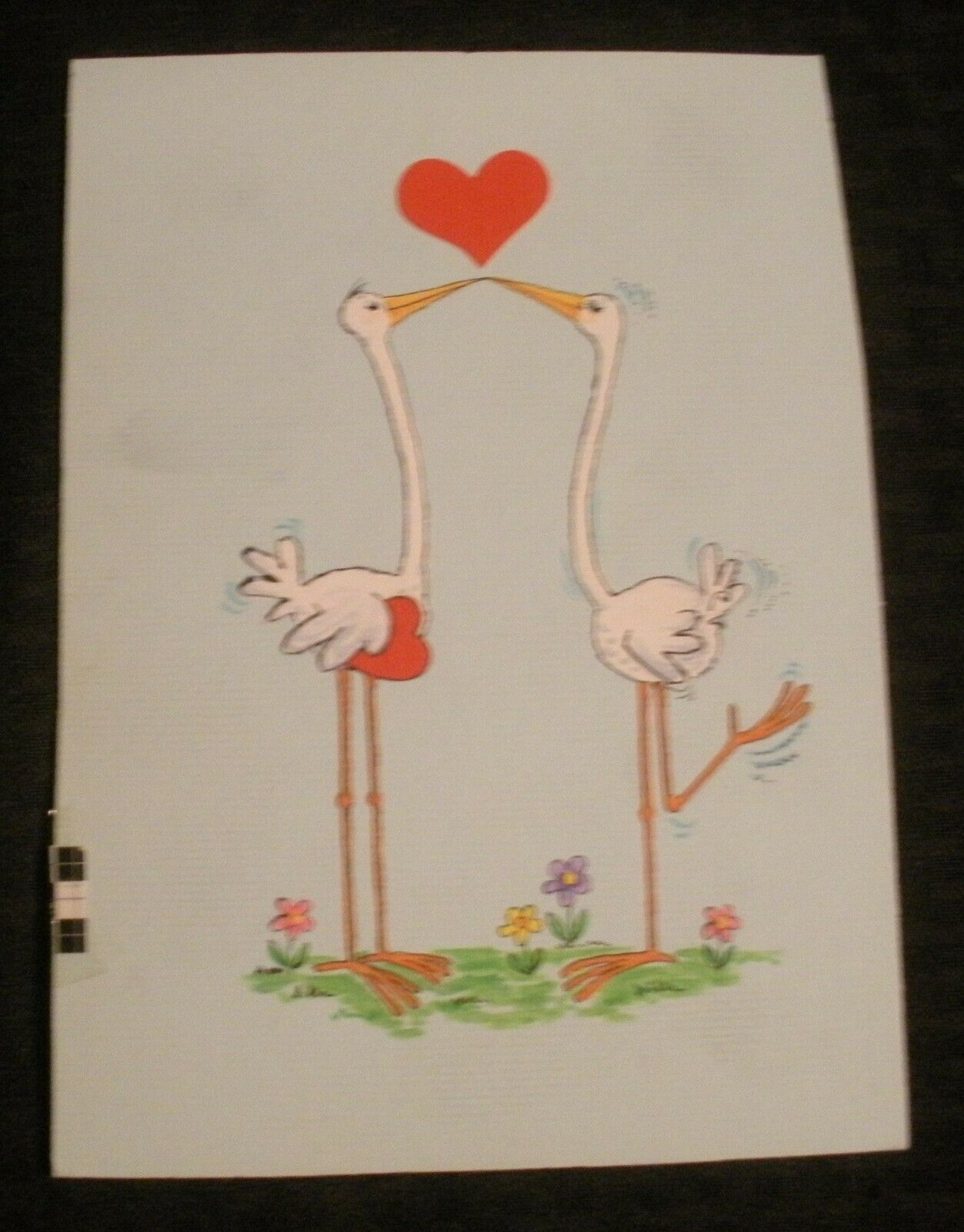 VALENTINE Cartoon Storks Kissing w/ Heart 6x8.25" Greeting Card Art # ...