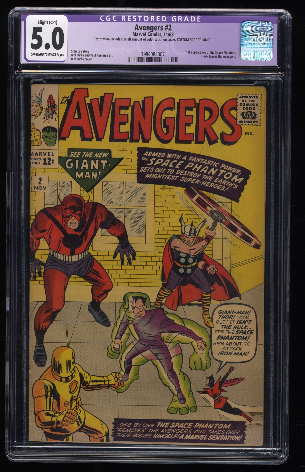Avengers #2 CGC VG/FN 5.0 (Restored) 1st Space Phantom Hulk Leaves ...