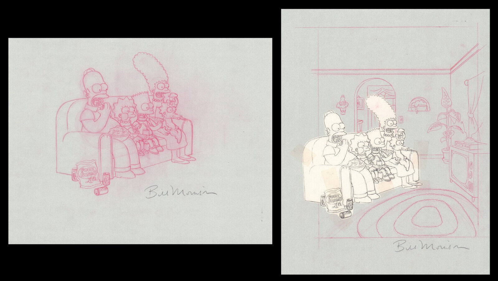 The Simpsons Family on Couch Merch Art 2pc Set - Signed art by Bill ...