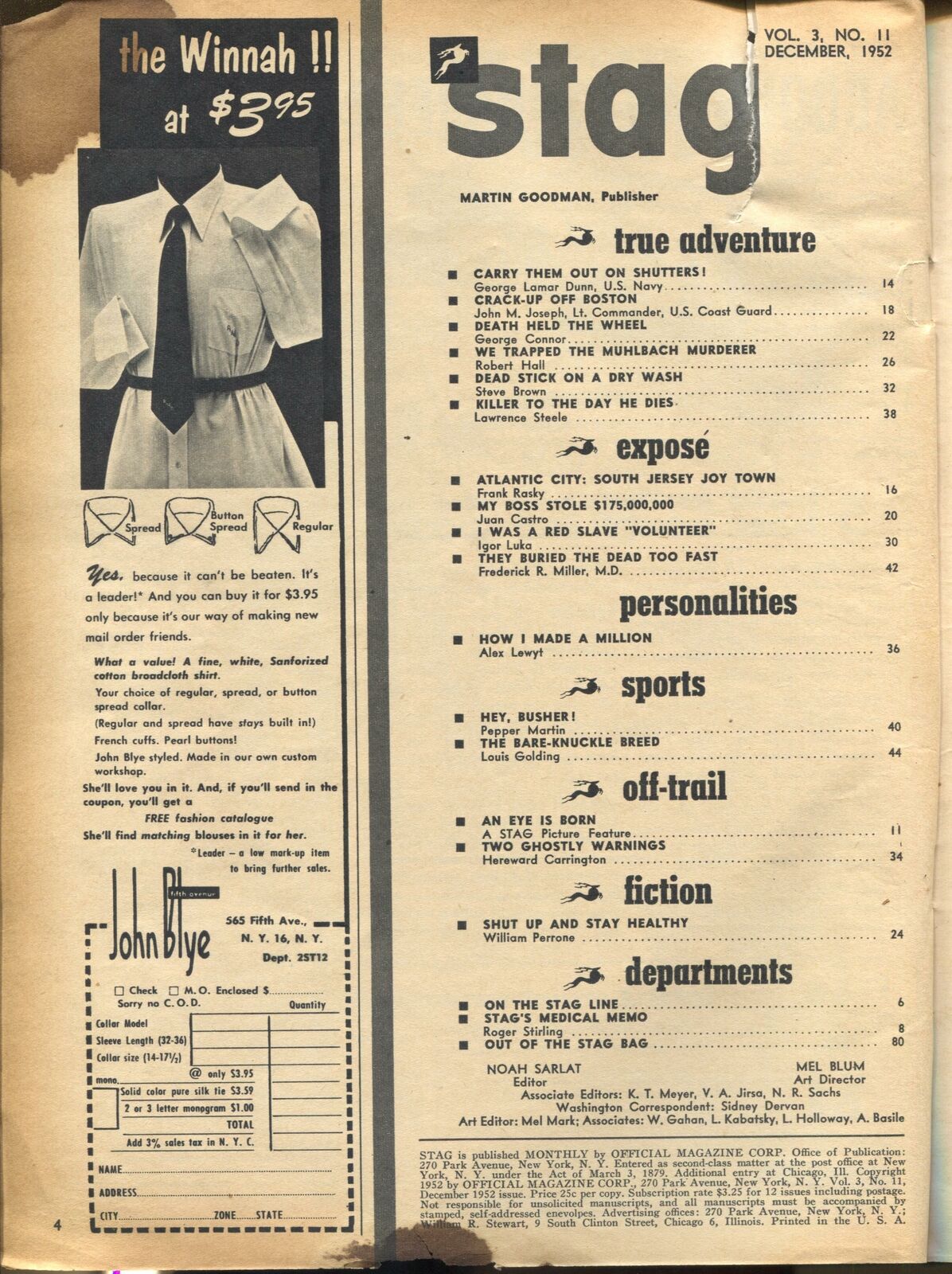 Stag 12/1952-Atlas-panther-violence-war-Indy 500-Pepper Martin-eye ...