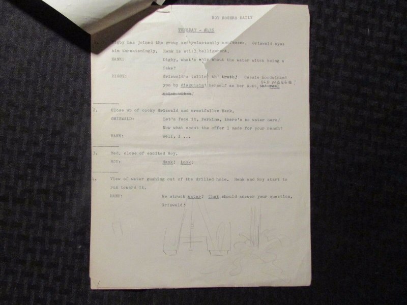 1958 ROY ROGERS Daily Newspaper Strip Script w/ Thumnail Sketches VG 4. ...