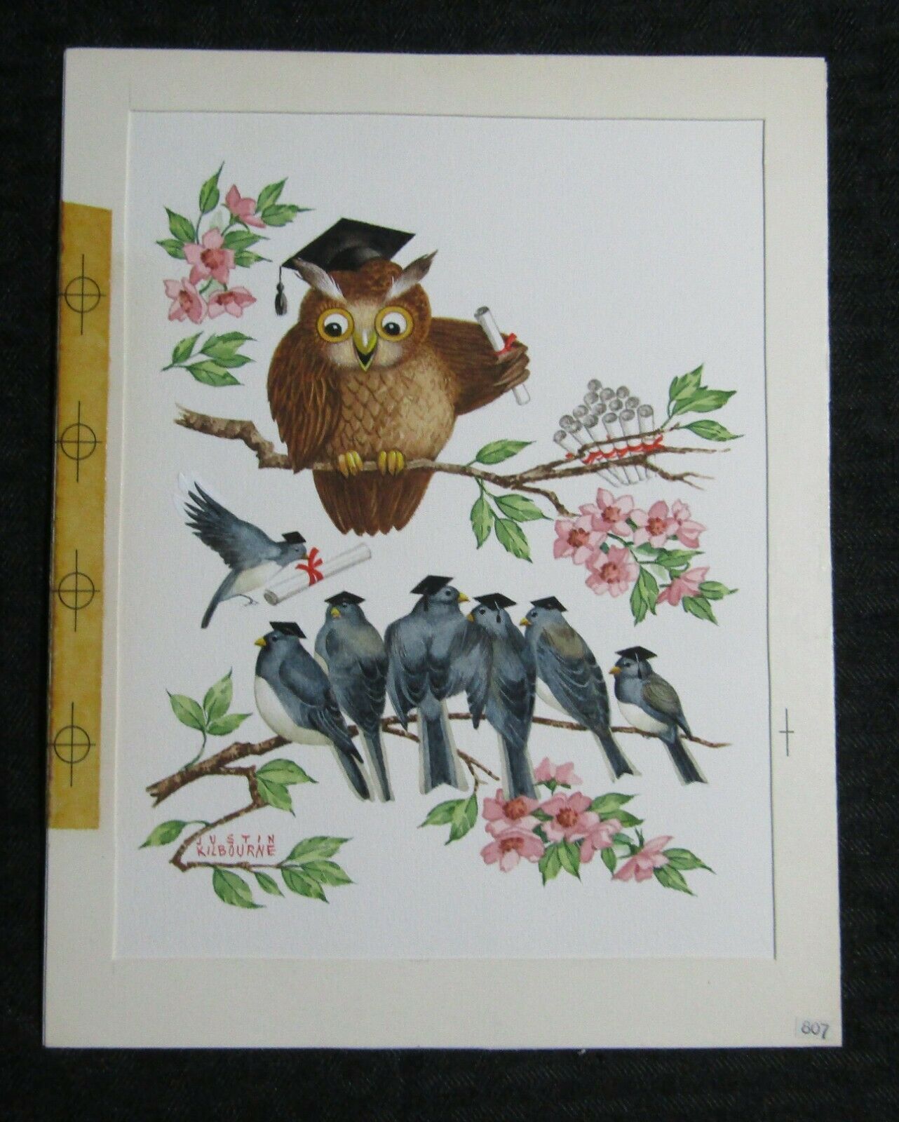 GRADUATION Owl w/ Birds in Caps & Diplomas 7x9" Greeting Card Art # ...