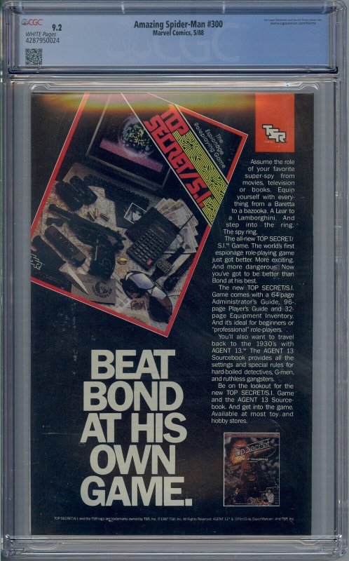 Amazing Spider-Man #300 CGC 9.2 1st Venom Todd Mcfarlane White Pages ...