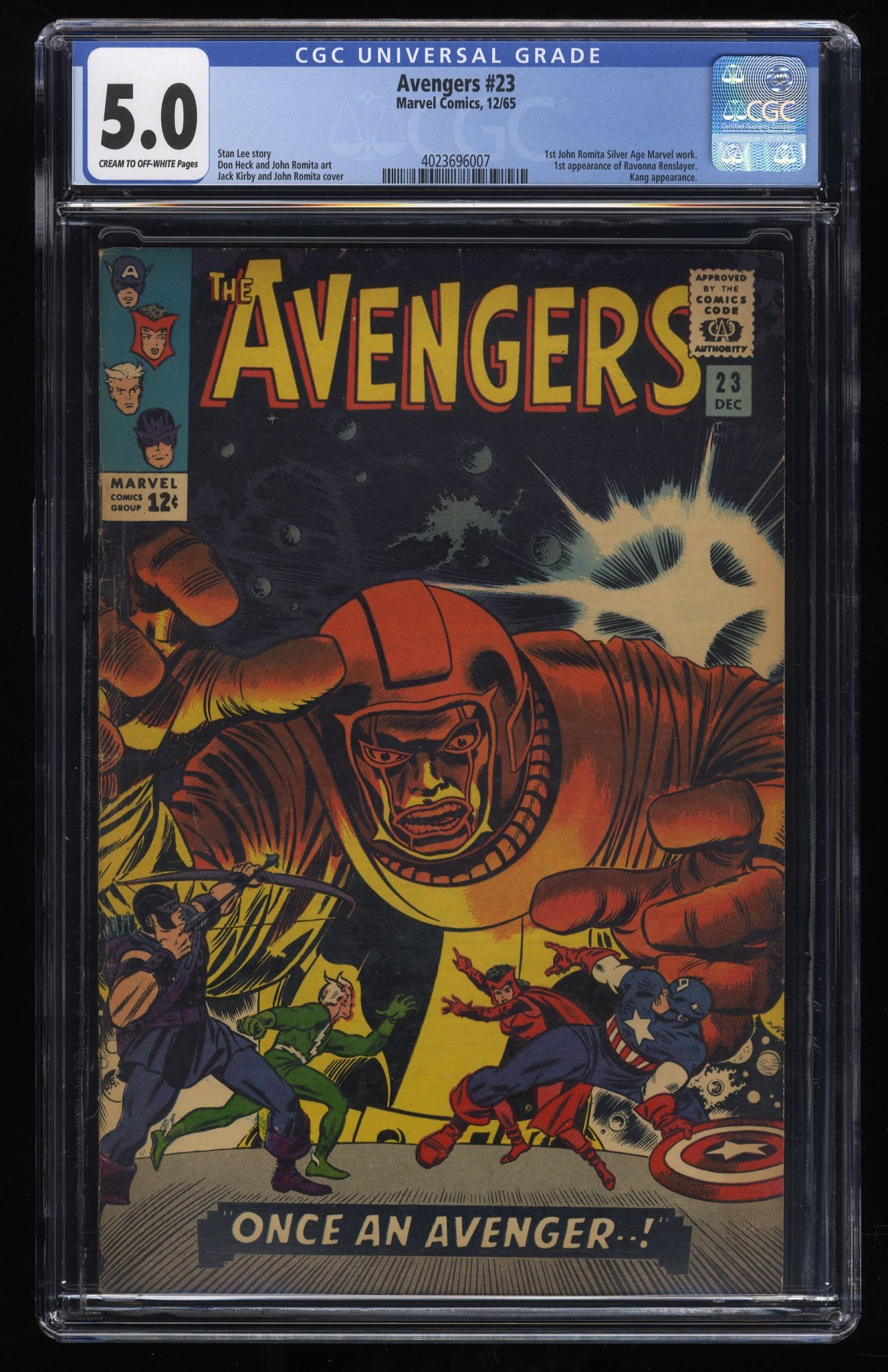 Avengers #23 CGC VG/FN 5.0 Kang 1st Appearance Ravonna Renslayer! John ...