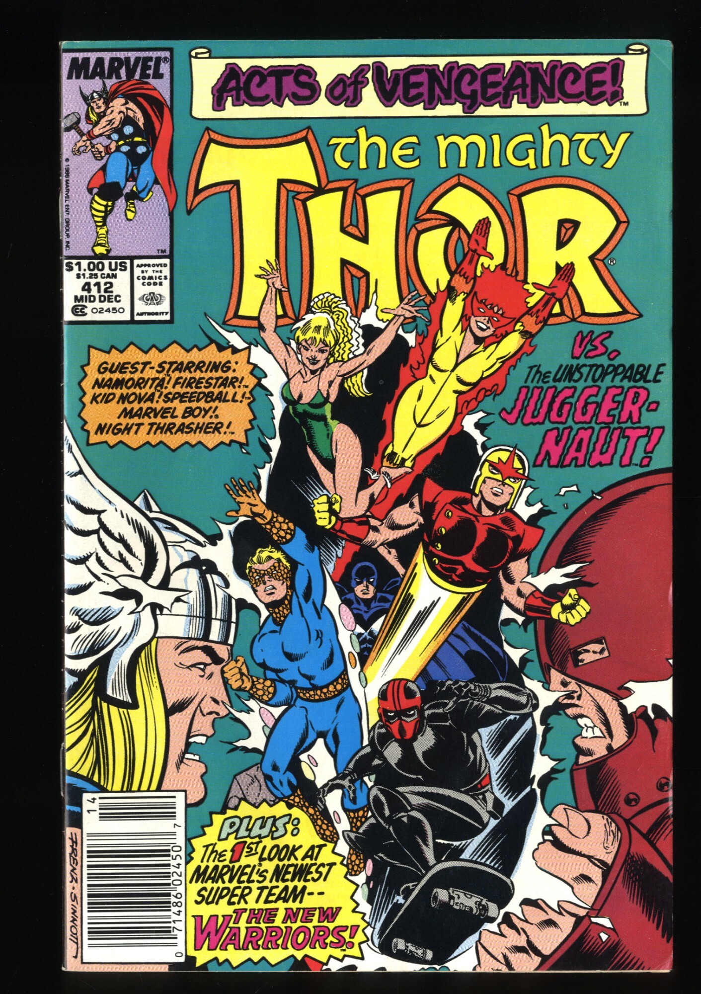 Thor #412 FN/VF 7.0 White Pages 1st New Warriors Juggernaut Beta Ray ...