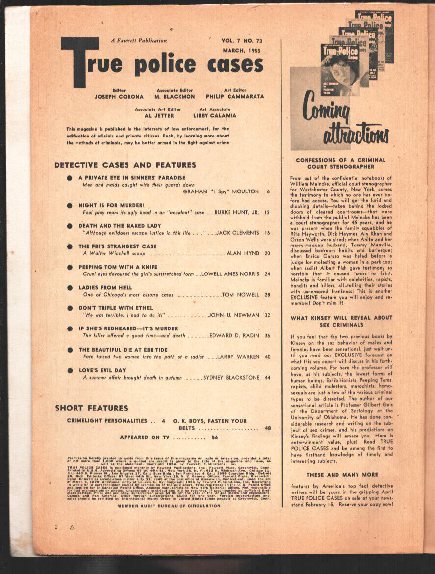 True Police Cases 3/1955-Classic cover-Famous Divorce Detective-Graham ...