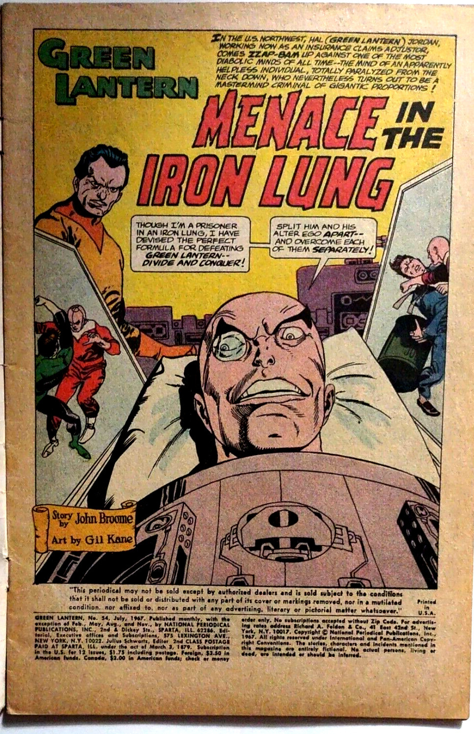 Green Lantern 54 Menace in the Iron Lung July 1967 Broome Kane National ...