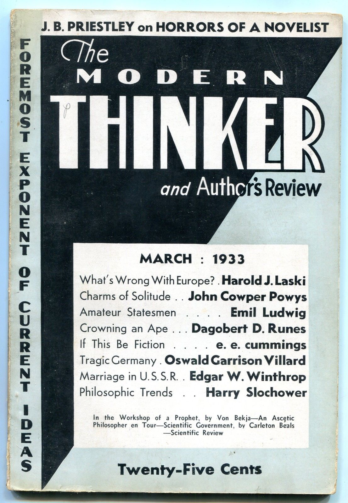 Modern Thinker and Authors Review Pulp magazine March 1933- ee cummings ...