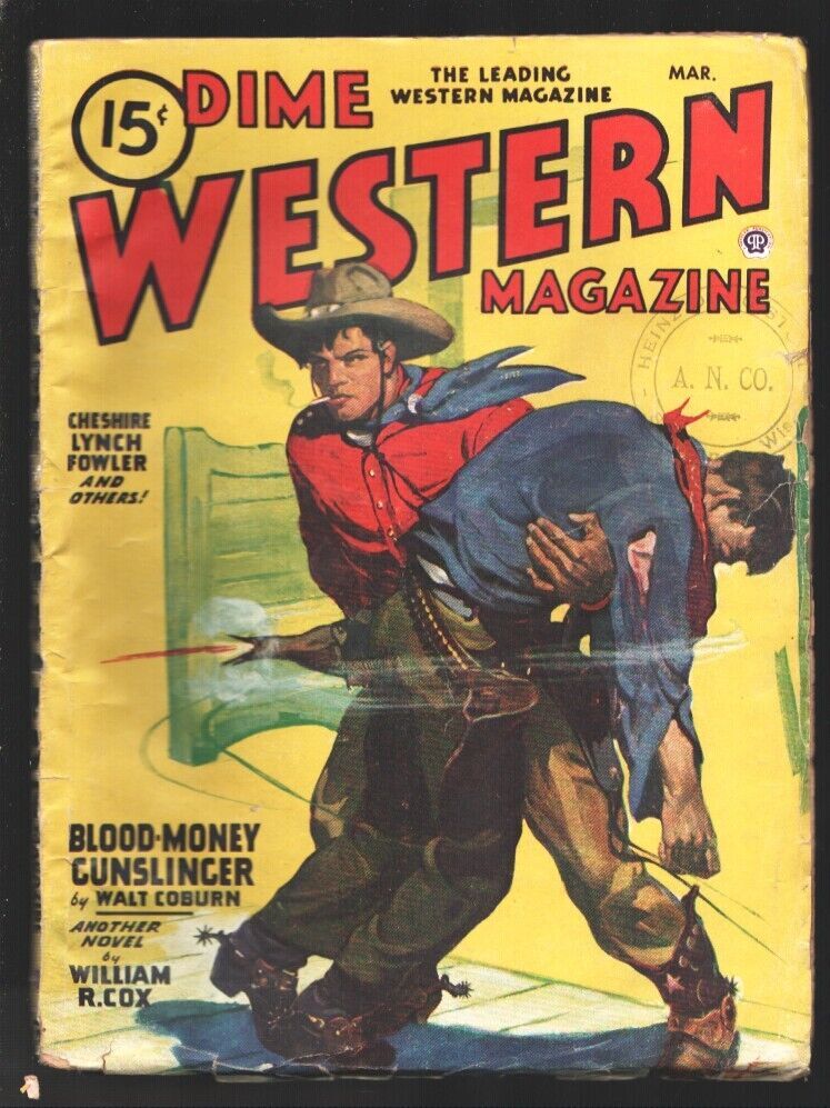 Dime Western 3/1947-Popular-Barroom gunfight cover art-Pulp fiction by ...
