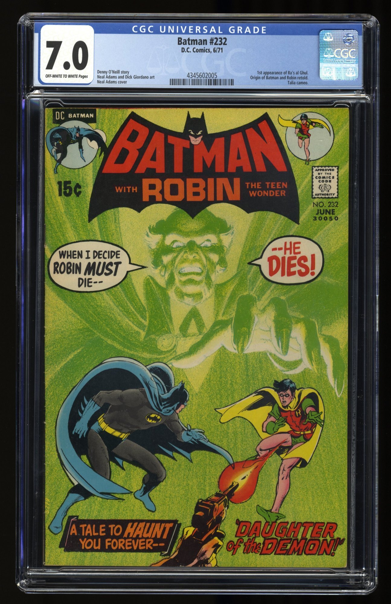 Batman #232 CGC FN/VF 7.0 1st Appearance Ra's al Ghul! Neal Adams Cover ...