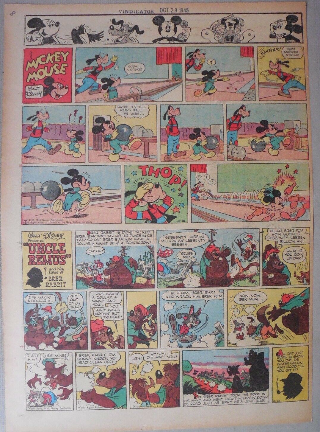 Mickey Mouse Sunday Page by Walt Disney from 10/28/1945 Tabloid Page ...