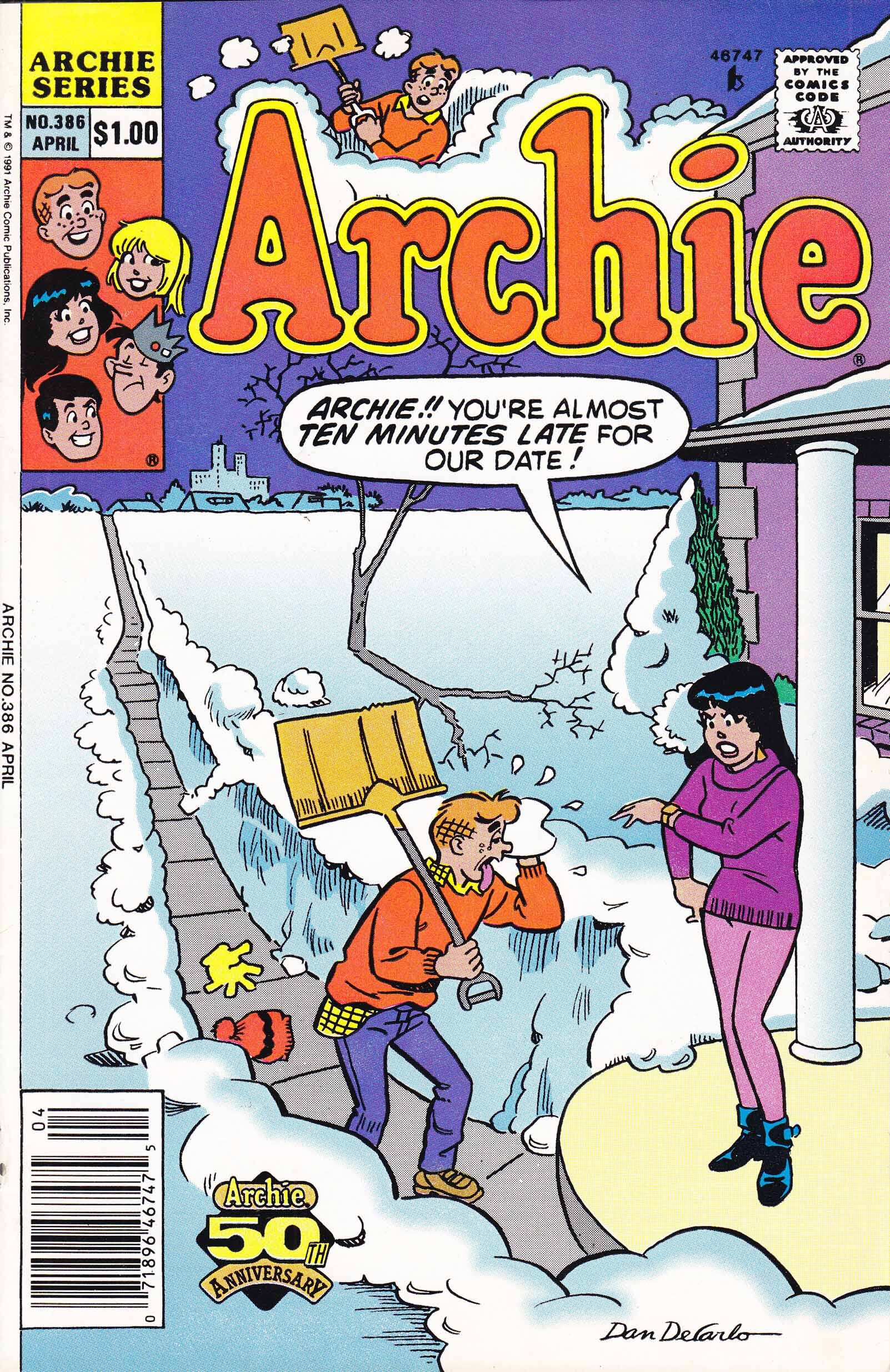 Archie #386 (Newsstand) VG ; Archie | low grade comic April 1991 Snow ...